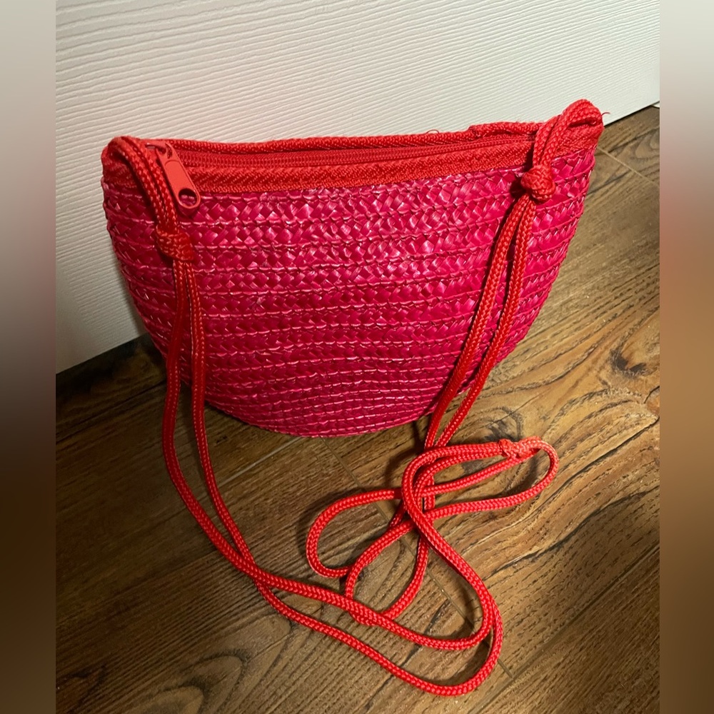 Vintage Red Straw Rattan Shoulder Crossbody Bag - Gem